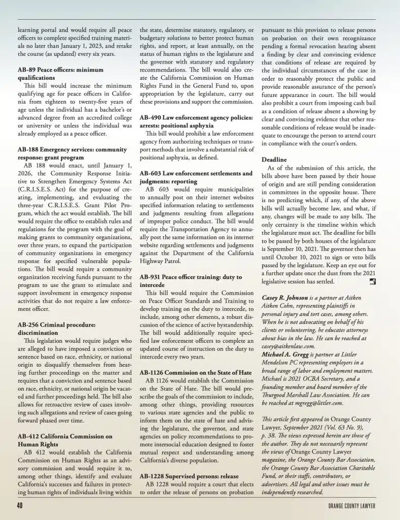 Casey Johnson Co-Authors Article in Orange County Lawyer Magazine ...